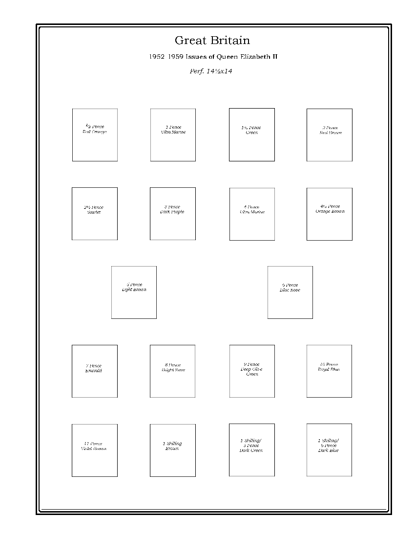 Downloadable Custom Stamp Album Page-The Queen Elizabeth II 1952-1959 ...